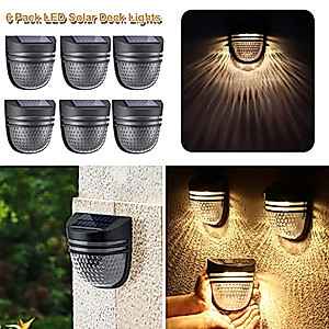 Solar Fence Lights, 6 Pack LED Solar Deck Lights - Waterproof - Easy Installation - Long lasting Battery - Beautiful Lighting Decoration - Amber LED Light, Outdoor Solar Light for Garden, Stairway