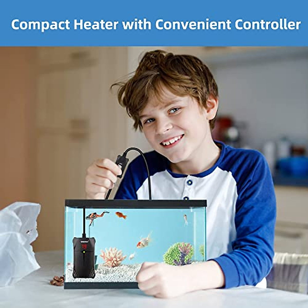 BOEESPAT Small Aquarium Heater 50W Fish Tank Heater for 5/10 Gallon Betta Fish with LED Temperature Controller and Smart Thermostat
