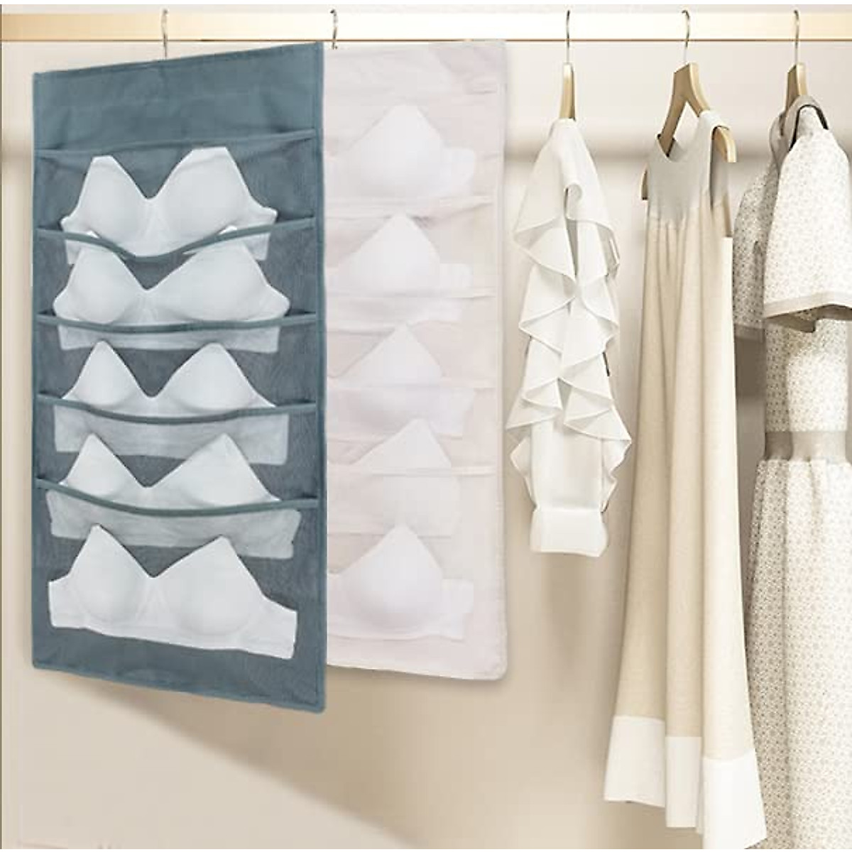 ohihuw 2 Pack Closet Hanging Organizer for Large Size Bras with Enlarged Mesh Pockets Dual Sided Underwear Storage