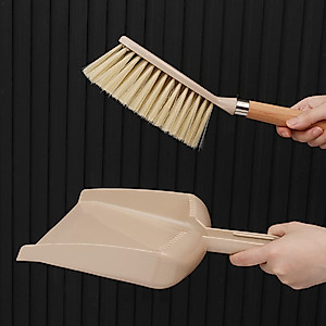 1 Set Mini Broom and Dustpan Set Small Dustpan and Brush Set Mini Hand Held Broom and Dustpan Set Small Dust Pans with Brush Set Dust Pan and Brush Set with Wooden Handle, Beige