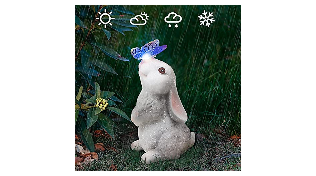 Charming Rabbit Garden Statue with Solar Lights