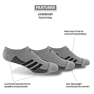 adidas Men's Superlite Stripe II 3-Pack No Show, Heather Grey/Black/Night Grey, Large