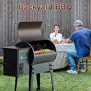 KingChii 2023 Upgrade Portable Wood Pellet Grill & Smoker Multifunctional 8-in-1 BBQ Grill with Automatic Temperature Control Foldable Leg for Backyard Camping Cooking Bake and Roast, 341 sq in Bronze