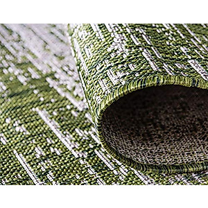 Unique Loom Modern Collection Gradient, Distressed, Vintage, Abstract, Indoor and Outdoor Area Rug, 2 ft x 6 ft, Green/Beige