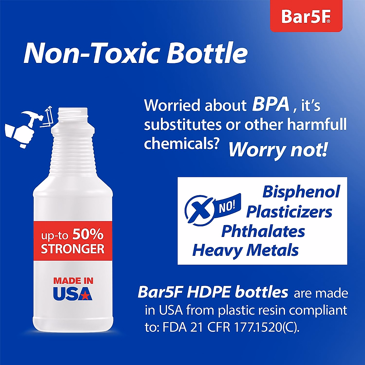 Bar5F Professional Sprayer 24-Ounce - 20 Foot Spray, Bleach Resistant, Adjustable Nozzle, All-Purpose, 3-Pack