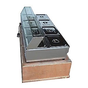 INTBUYING 110V Bain Marie Buffet Steam Table Restaurant Food Warmer with Glass Shield 8 Pots Double-Row