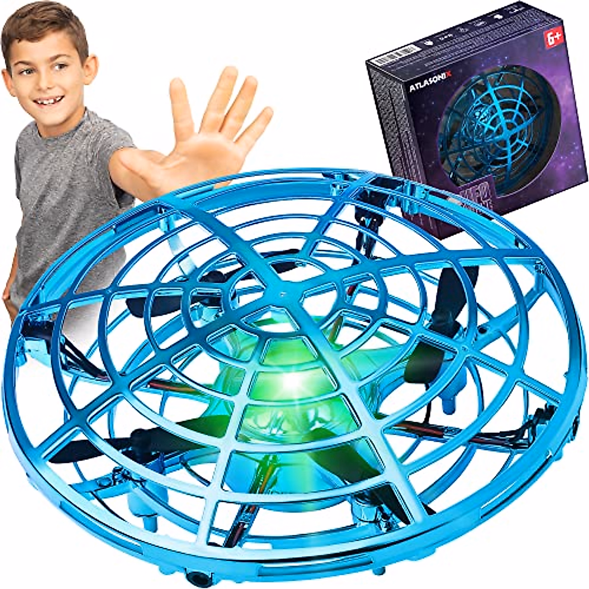 Atlasonix UFO Mini Hand Drone for Kids - Drone Home Game, Hand Controlled Drone, Motion Sensor Flying Toy For Indoor Play - Kids Drone For Boys & Girls - Blue