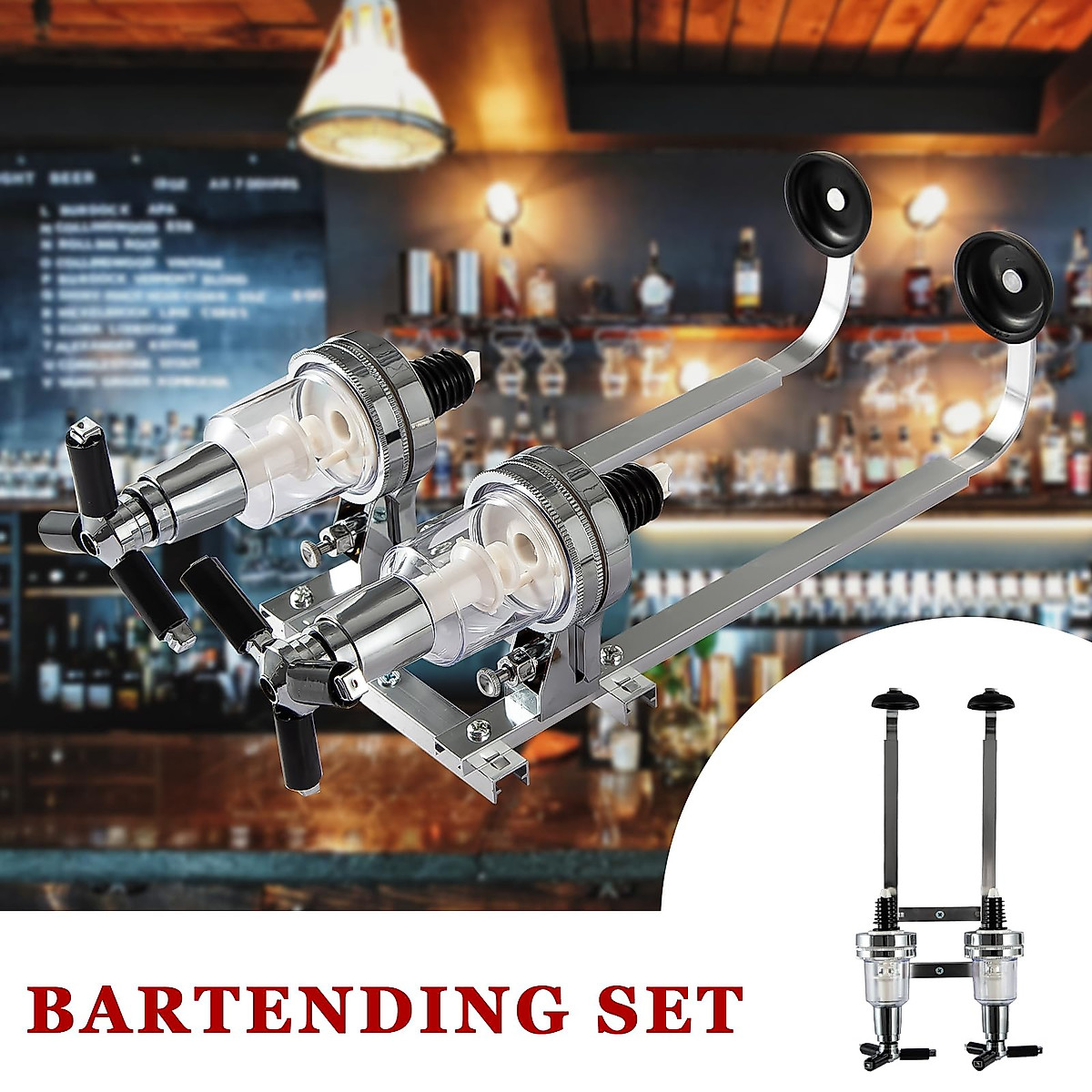 2 Bottle Wall Mounted Liquor Dispenser Bar Butler Bracket Solo Optic Spirit Wine Beer Alcohol Bottle Beverage Stand Revolving Nozzle Drinkware Set