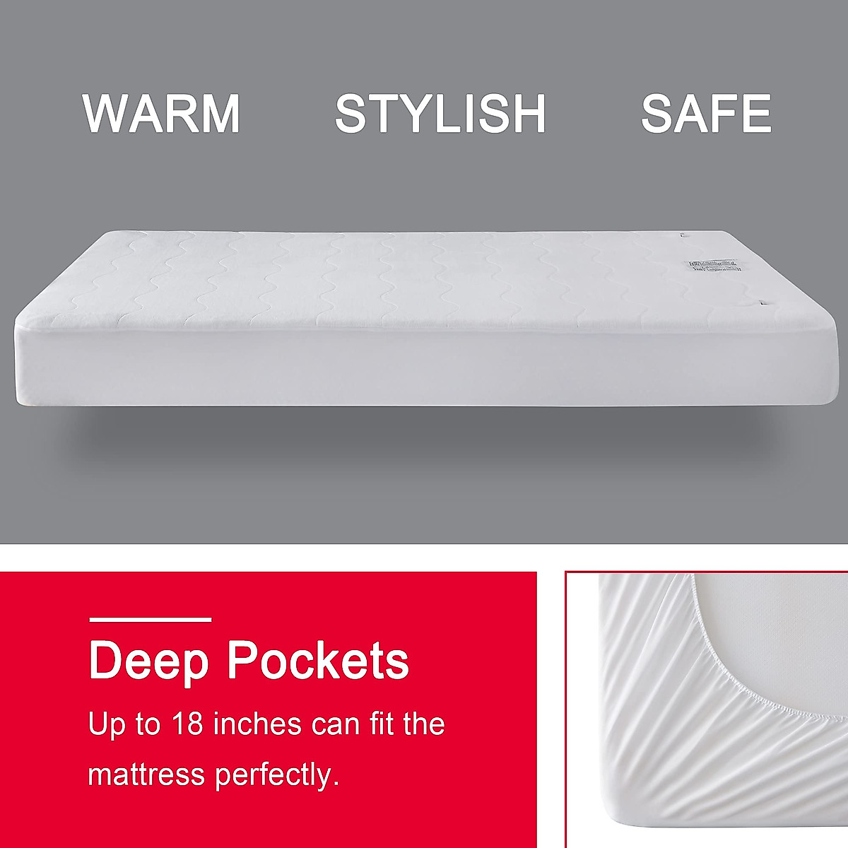 CAROMIO Heated Mattress Pad King Size 78x80 Inch, 4 Heating Levels and 10 Hours Auto Off Quilted Mattress Heating Pad Machine Washable Electric Mattress Pad with Dual Control, White