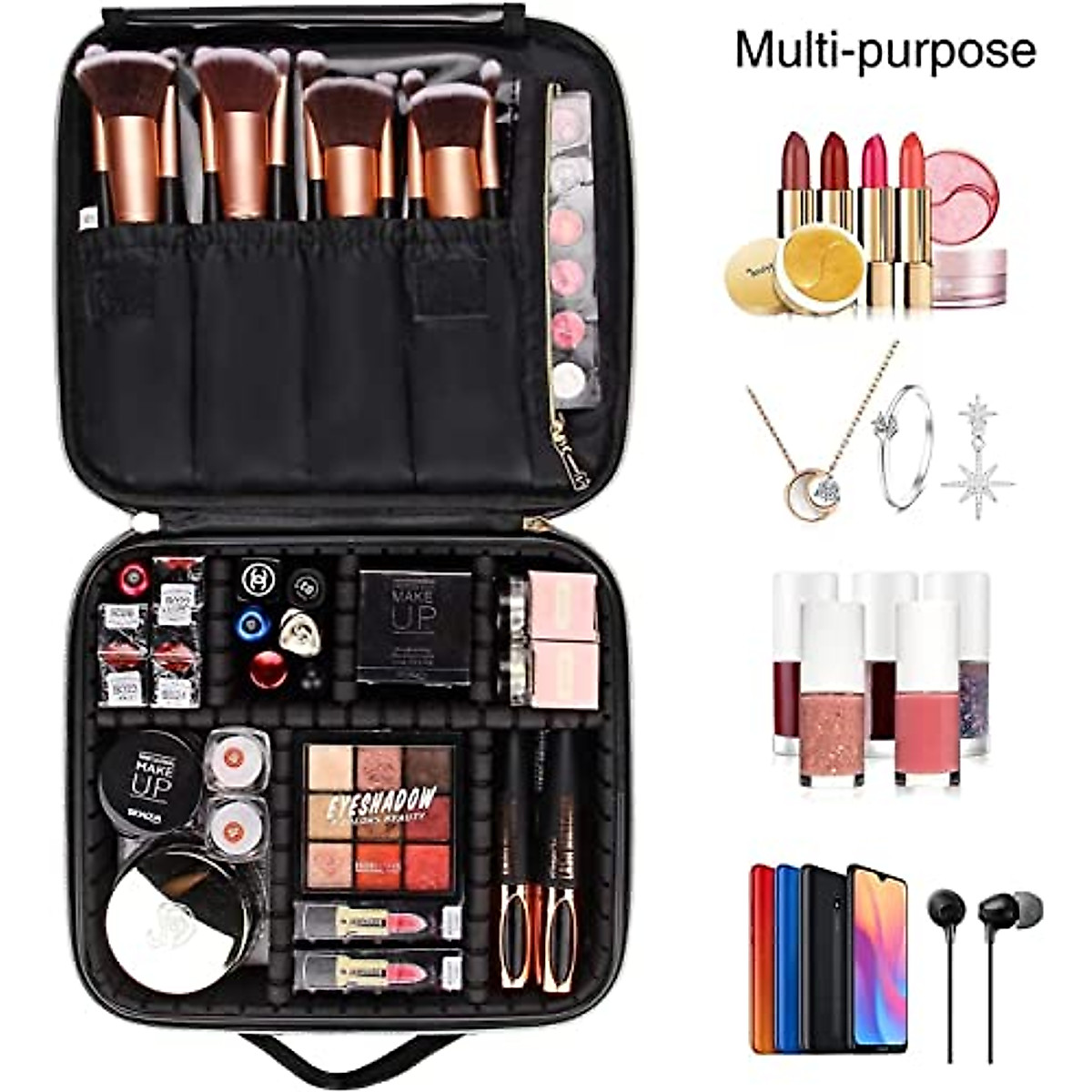 Travel Makeup Case,Chomeiu- Professional Cosmetic Makeup Bag Organizer Makeup Boxes With Compartments Neceser De Maquillaje(Black-M)