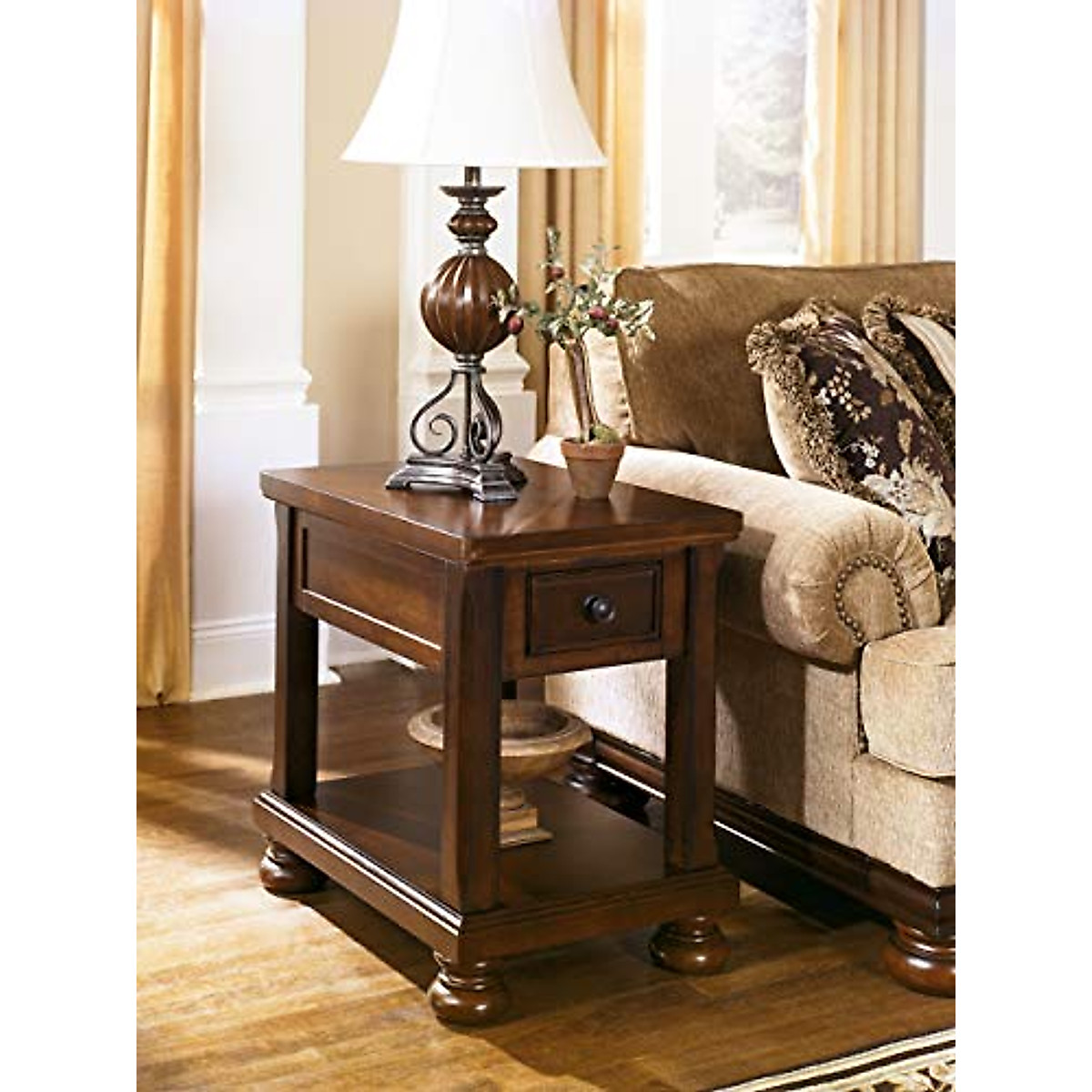 Signature Design by Ashley Porter Traditional Hand-Finished Rectangular Chair Side End Table, Dark Brown