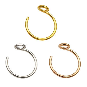 FANSING Faux Nose Ring 8mm Septum Ring 20g Fake Nose Rings Hoop 20 Gauge Rose Gold Nose Ring Faux Lip Ring 3PCS Mixed Colors