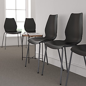 Flash Furniture HERCULES Series 770 lb. Capacity Black Stack Chair with Lumbar Support and Silver Frame