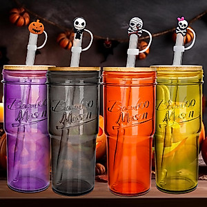 ANOITON Halloween Glass Cups with Lids and Straws, 4 Pack - Colored Tumbler 24 oz Iced Coffee Cups for Halloween Decorations, Home & Party Decor, Perfect Halloween Gifts for Family and Friends