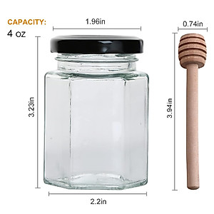 Woaiwo-q Hexagon Glass Jars, 4 oz 30 Pcs Hexagon Glass Honey Jars with Black Lids,Wooden Honey Sticks,Bronzy Bee Pendants,Small Tags,1.5m Jute Twine for Honey,Foods,Jams, Liquid and More..