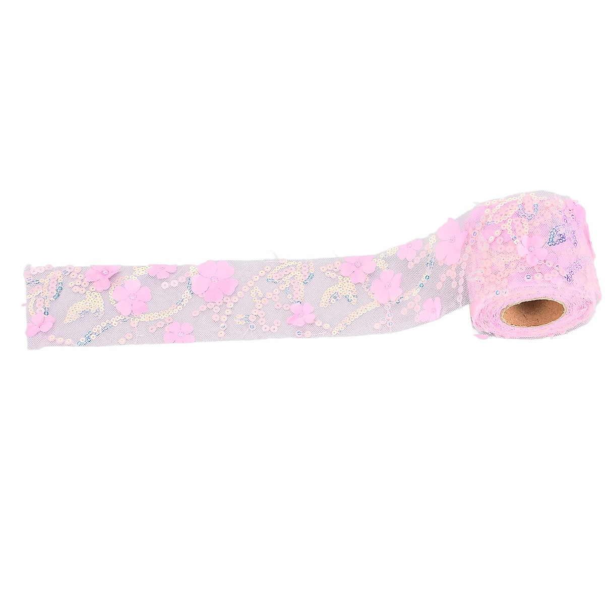 Wene Tulle Roll, Spool Tulle Fabric Shiny Flexible Embroidered Sequins Flowers for DIY Clothing for Handicraft Decoration(Deep Pink)