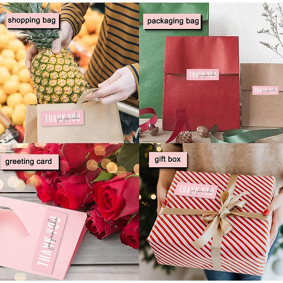 OMGREI 1x3 Inch Thank You for Your Order Stickers, Pink Thank You Stickers Small Business, Packaging for Small Business, Order, Decoration, Gifts, 2Roll with 240 Labels (Pink 01)