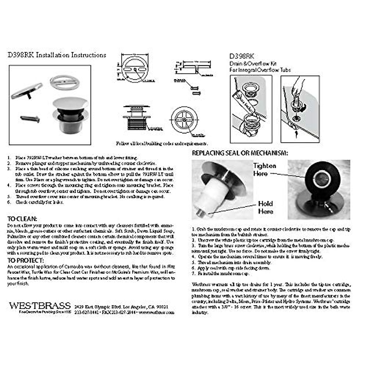 Westbrass Mushroom Tip-Toe Tub Trim Set with Floating Faceplate, Stainless Steel, D398RK-20