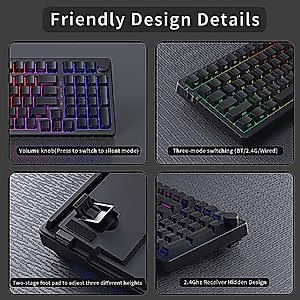 NACODEX AK992 99 Key Hot Swappable RGB Gasket Mount Keyboard | OEM PBT Side Engraved Keycaps | 4000mAh Bluetooth /2.4G /Wired PC Gaming Custom Keyboard with Volume Knob