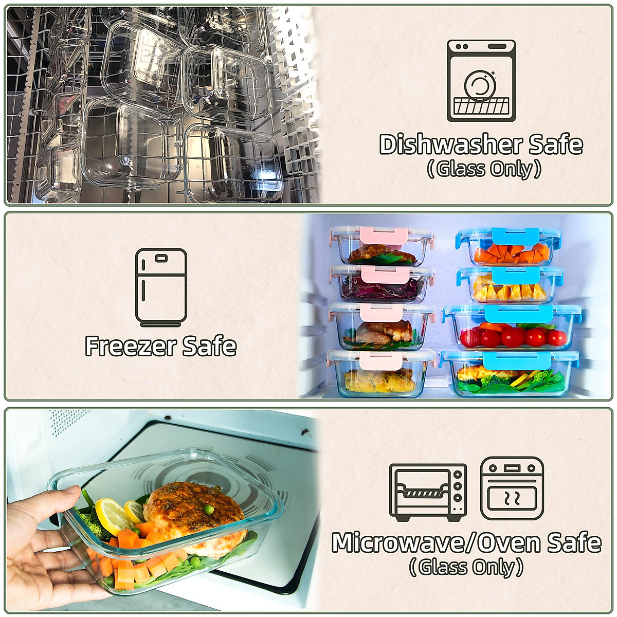 UMEIED 10 PACK Glass Food Storage Containers with Lids, Glass Airtight Meal Prep Container Set for Lunch, On the Go, Leftover, Kitchen Pantry Organizers and Storage, BPA Free & Leak Proof (Pink)