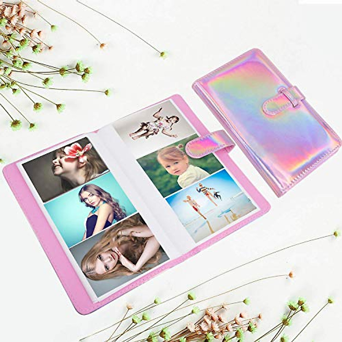 Epicgadget 96 Pocket Mini Film PU Leather Photo Album for Fujifilm Instax Mini 9 8 90 8+ 26 7s Instant Camera Film Polaroid Snap Zip Z2300 PIC-300 Film (Holographic Pink)