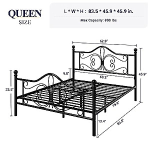 Allewie Queen Size Bed Frame with Headboard,Metal Bed Frame with Butterfly Pattern Design Headboard & Footboard,No Box Spring Needed,Easy Assembly,Black