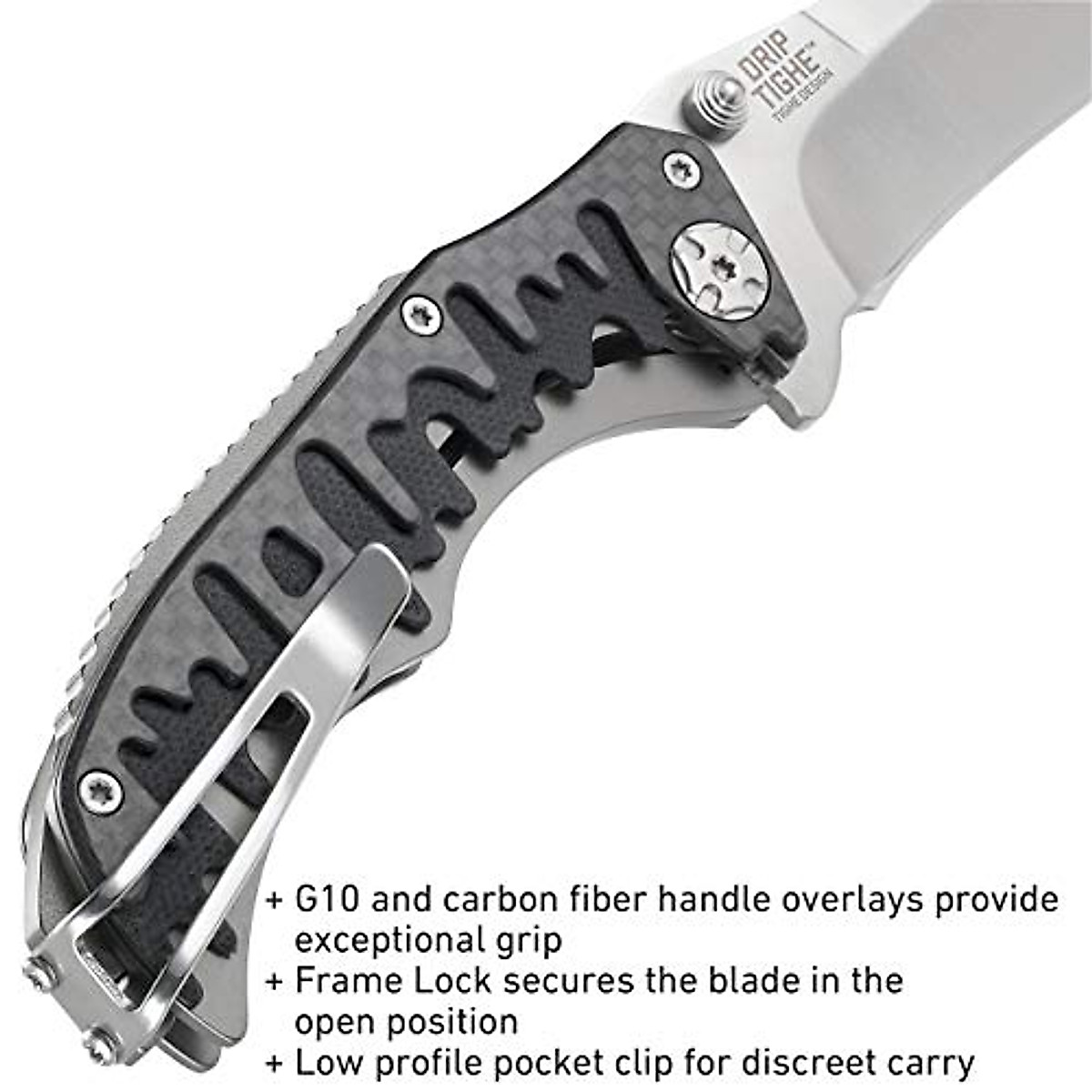 CRKT Drip Tighe EDC Folding Pocket Knife: Assisted Opening Everyday Carry, Satin Blade, Thumb Stud, Liner Lock, G10 Handle with Carbon Fiber Overlays, Pocket Clip 1190