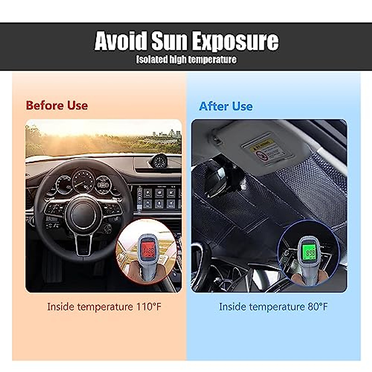 GKmow Pack-1 Front Windshield Sun Shade, 51" x 23.6" Car Windshield Cover, Car Windproof Window Sun Shade Shield to Block UV Rays for Most Cars SUVs and Trucks (Silver)