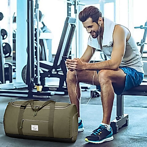 Brozoza Travel Duffle Bag for Men 65L Large Size Traveling Duffel Bag Weekender Overnight with Shoes Compartment Multifunctional Sports Gym Bags (Green)