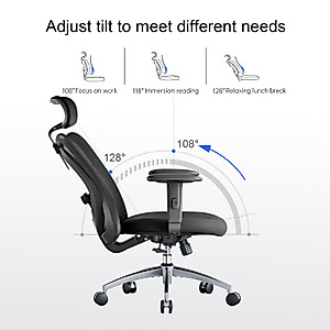 SIHOO Ergonomic Office Chair, Big and Tall Office Chair, Adjustable Headrest with 2D Armrest, Lumbar Support and PU Wheels, Swivel Computer Task Chair for Office, Tilt Function Computer Chair