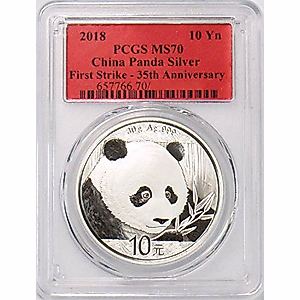 2018 CN Panda 10 Yn First Strike Silver MS70 PCGS