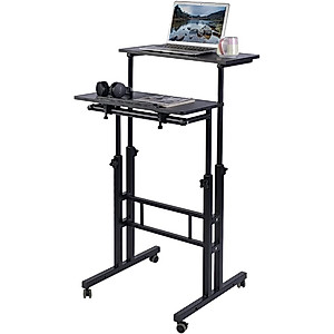 AIZ Adjustable Desk with Rolling Wheels, Portable Laptop Table for Standing or Sitting, Home Office Computer Workstation for Adults or Children,Black