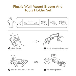 DrDirt Plastic Broom Holder Wall Mount Set,Tool Organizer Broom Holder for Home Kitchen Bathroom Laundry Room Closet Garden Garage, Gray