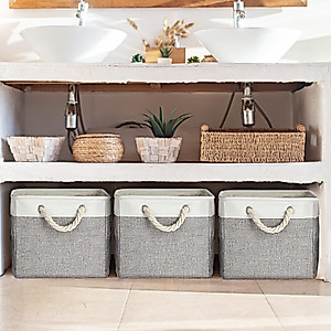 meekoo 8 Pack Collapsible Storage Bins Fabric Storage Bins Polyester Fabric Storage Baskets with Handles Linen Closet Organizer for Shelf Home Closet Towels Toys (Gray White,15 x 11 x 9.5 In)