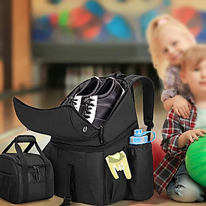 DSLEAF Bowling Backpack and Separate Ball Bag Combo, Bowling Ball Bag with Wooden Ball Holder and Shoe Compartment Hold A Pair of Shoes US Mens 16 and Multi-Pockets for Accessories (Patent Design)