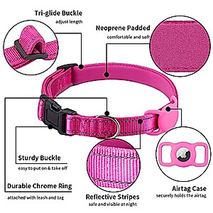 AirTag Dog Collar for Small Medium Large Dogs, Animire Soft Neoprene Padded Pet Cat Collar, Nylon Puppy Collar with Silicone Air Tag Case Holder Accessories, 9''-16'' Neck