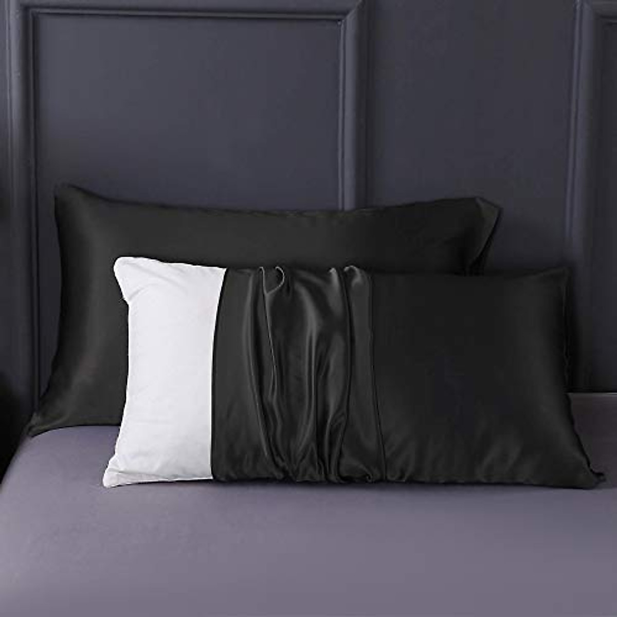 Zenssia Silky Satin Pillow Cases Set of 2, Soft Satin Pillowcases for Hair and Skin, Satin Pillow Covers with Zipper Closure, Queen Size 20x30 Inches, Black