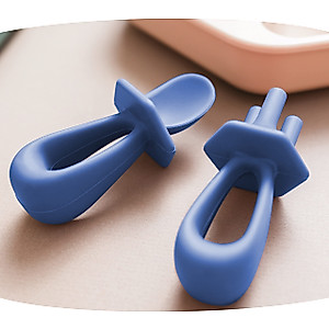 Tiny Twinkle Silicone Training Utensils - Baby Spoons and Baby Forks For Self-Feeding Training - Silicone Baby Led Weaning Utensils For Toddlers And Babies 6-24 Months - Baby Feeding Supplies (Indigo)