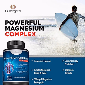Premium Magnesium Citrate Capsules – Powerful 500mg Magnesium Oxide & Citrate Supplement – Helps Support Healthy Bones, Muscles, Teeth, Energy & Relaxation – 120 Vegetable Capsules