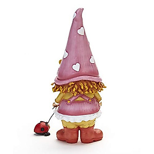 Petunia The Garden Gnome Lawn Sculpture with Ladybug on a Leash