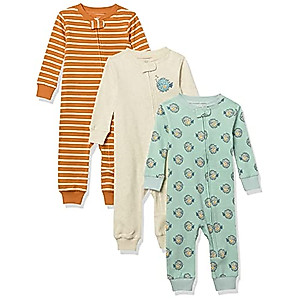 Amazon Essentials Unisex Babies' Snug-Fit Cotton Footless Sleeper Pajamas, Pack of 3, Sea Friends, 18 Months