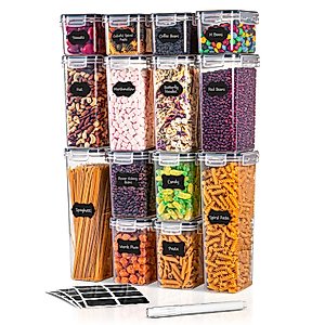 DMH [14 Pack] Airtight Food Storage Containers With Lids For Kitchen Organization And Storage Pantry Flour Sugar Pasta Dry Food Cereal Container - Free Labels Marker & Spoon Set