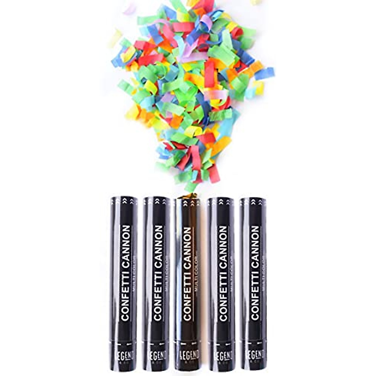 Legend & Co. 12 Inch Confetti Cannons Multicolor, (5 Pack) Biodegradable and Air Powered | Launches 20-25ft | Celebrations, New Year's Eve, Birthdays and Weddings