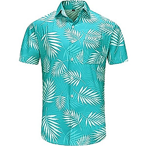 KYKU Mens Funny Hawaiian Shirt Beach Button Up Shirts Short Sleeve, Green, M