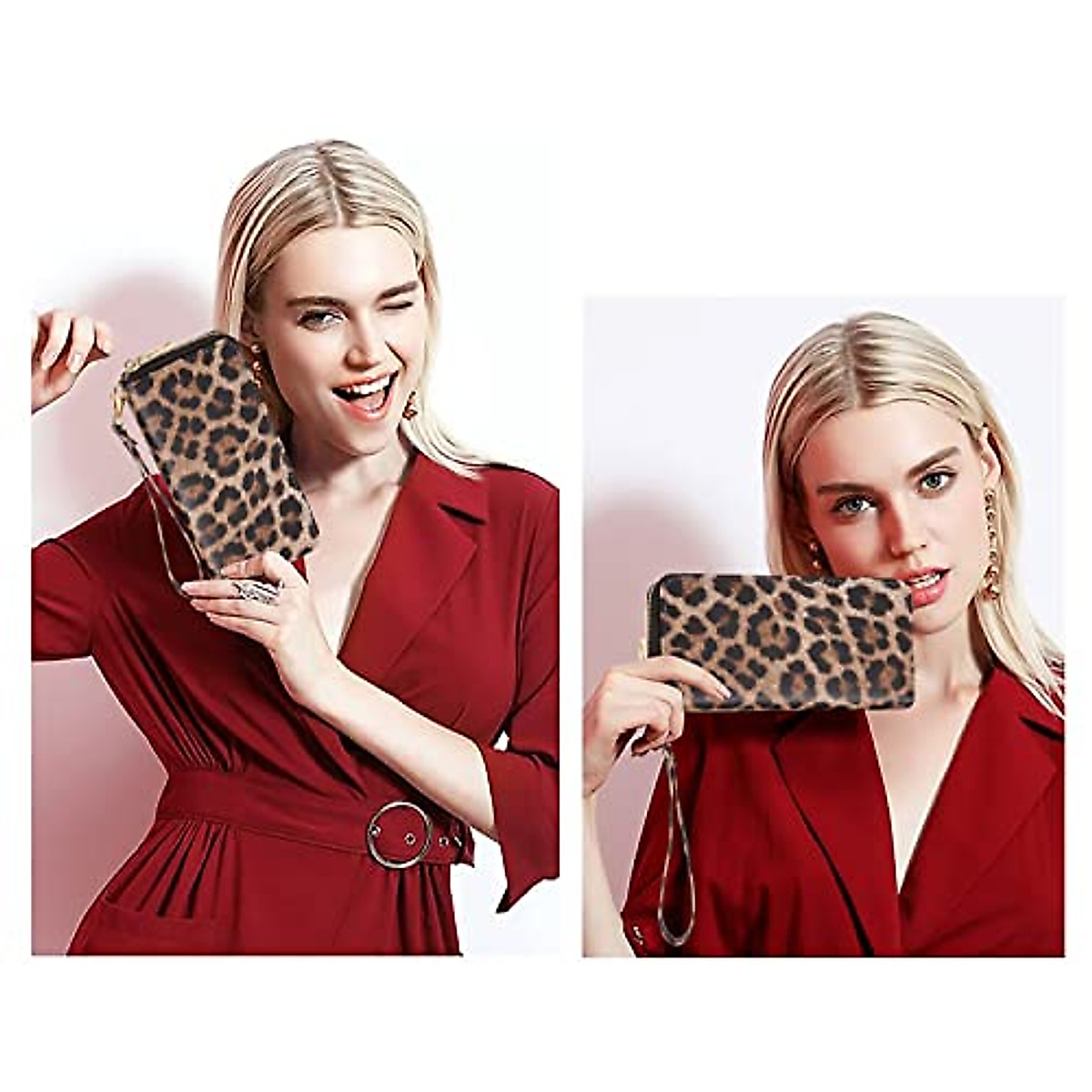 Fanwill Leopard Print Wallet For Women Ladies Cheetah Wrist Purse Zip Around Card Holder (Brown)