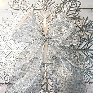 CT CRAFT LLC Silver Metallic Wired Ribbon 4 inch x 10 Yards for Christmas Home Decor Tree Topper Bow Gift Wrapping DIY Crafts Wreath Garland Wedding