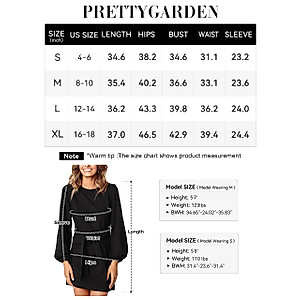 PRETTYGARDEN Women's Elegant Long Lantern Sleeve Short Dress Crewneck Tie Waist Knit Cocktail Dress (Black,X-Large)