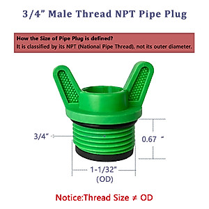 FUATY 3/4” PT Pipe Plug, PPR Male Pipe Thread Plugs and Caps Garden Irrigation Tubing Stopper Drain Plug, 1 Inch ID, Green