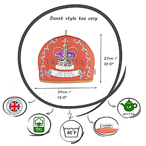 Muldale Queen Elizabeth Tea Cozy for Teapot Insulated - Crown Design - Large Teapot Cover for Keeping Warm - English Tea Cosy - 100% Cotton with Extra Thick Wadding - 2-6 Cups