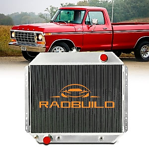 RadBuild DPI433 4 Row Aluminum Radiator for 1966-1979 Ford F100 F150 F250 F350 F500 Bronco Trucks V8 CC433 CU433 Radiador 1967 1968 1973 1974 1975 1976 1977 1978 1979 67 68 69 72 74 Downflow Radiators